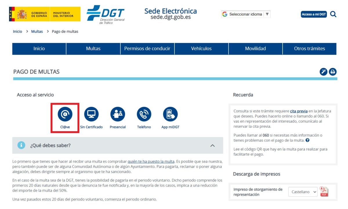 Consultar multas de tráfico: por matricula, con Clave y más
